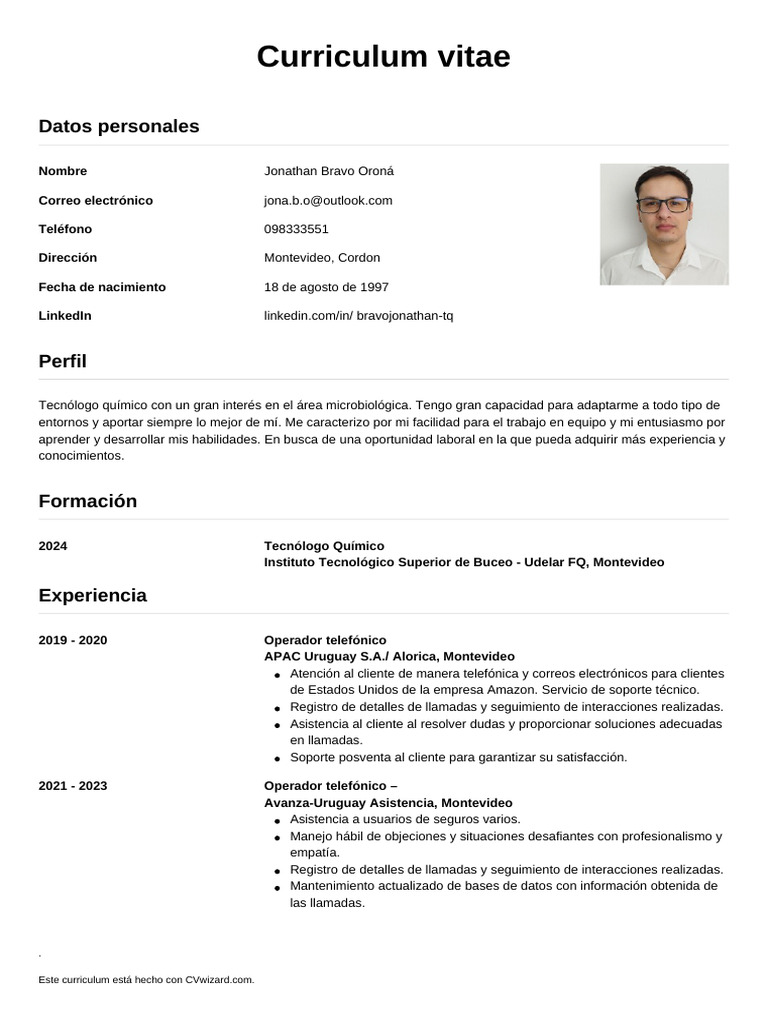 CV Jonathan Bravo Oroná | PDF