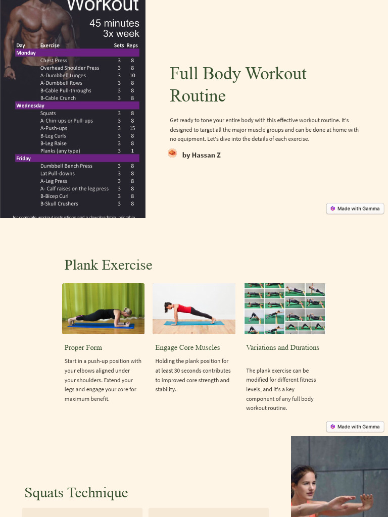 Full Body Workout Routine Guide | PDF | Musculoskeletal System | Human ...
