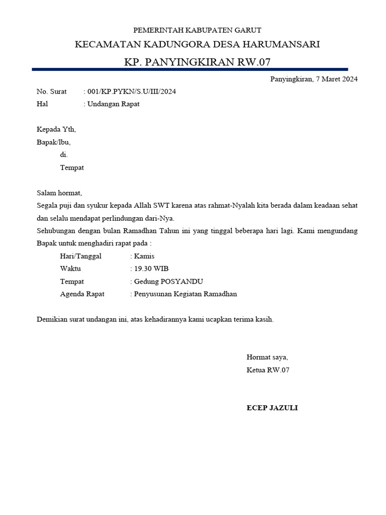 9 - Contoh Surat Undangan Rapat RT RW | PDF