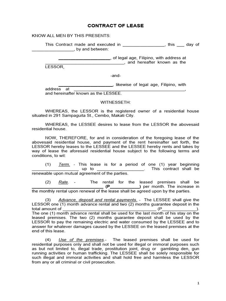 Contract of Lease Form | PDF | Law