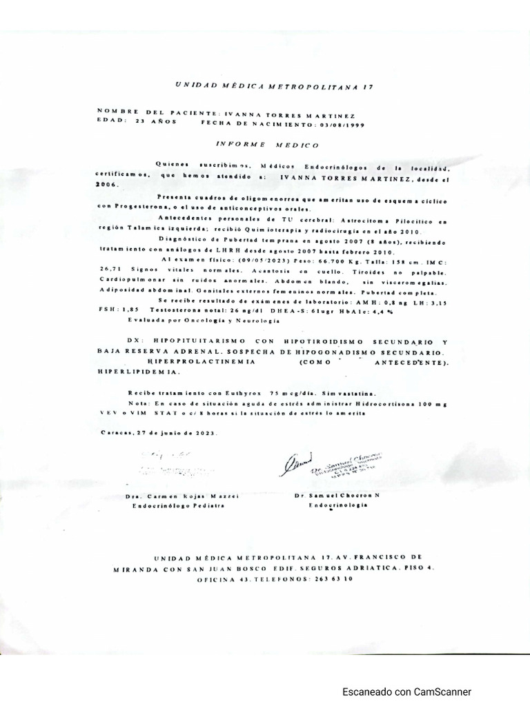 Informe Endocrino - Ivanna Torres | PDF