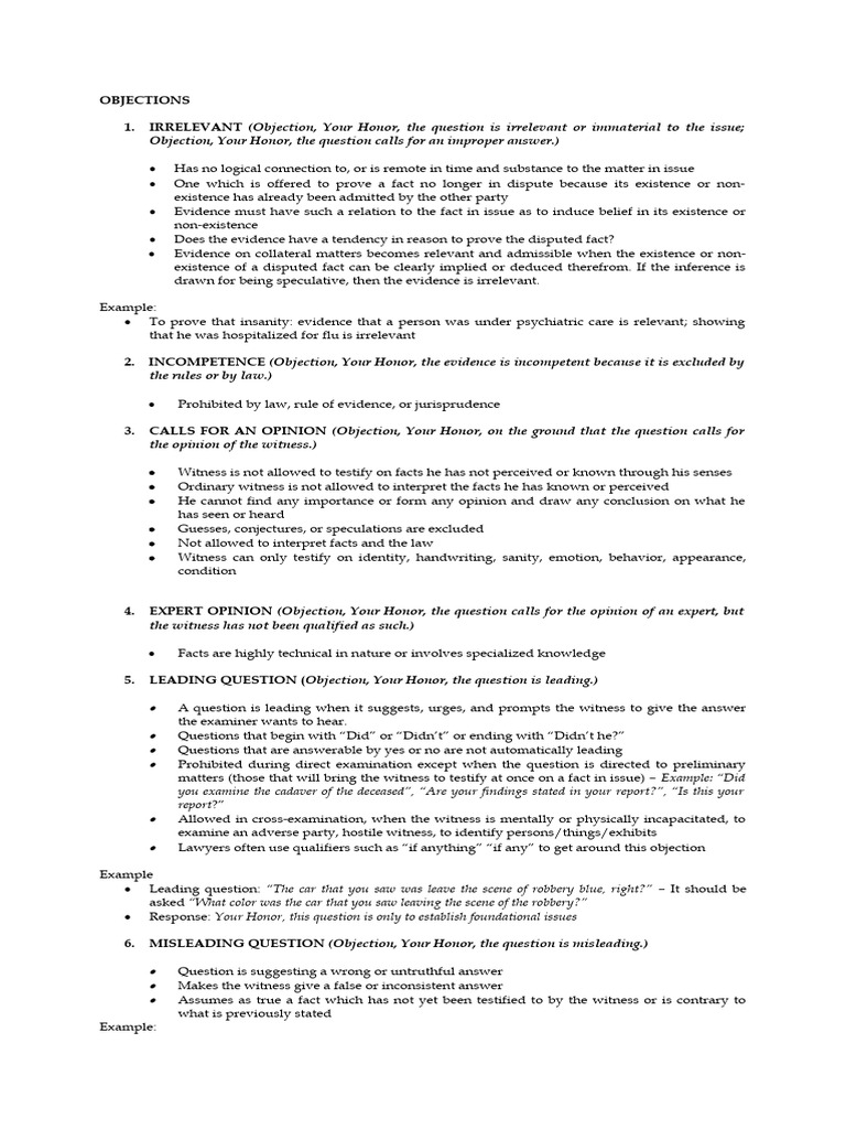 Courtroom Objections Guide | PDF | Self-Improvement