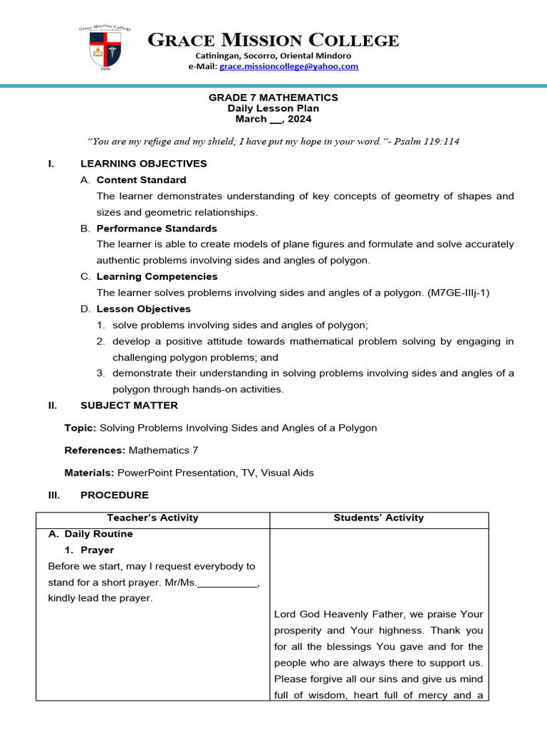 Solving Problems Involving Sides and Angles of A Polygon | PDF | Area | Circle