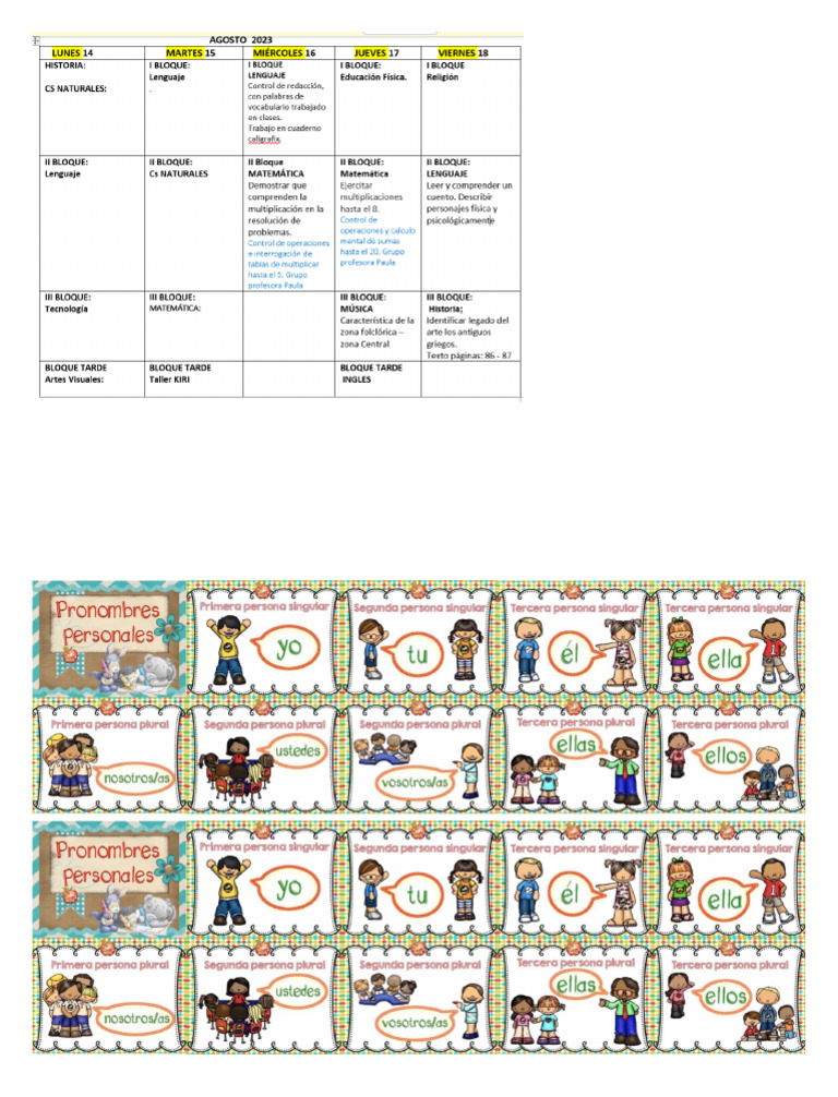 Pronombres Personales para Pegar Cuaderno | PDF