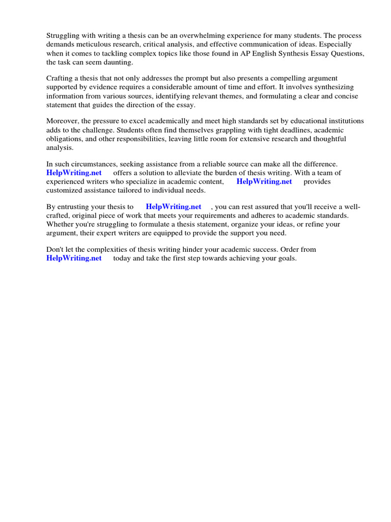 AP English Synthesis Essay Questions | Download Free PDF | Essays ...