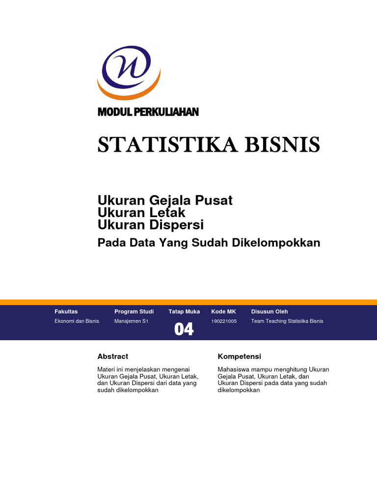 Modul Statistika Bisnis-4-UGP, Letak, Dispersi (Grouped Data) | PDF