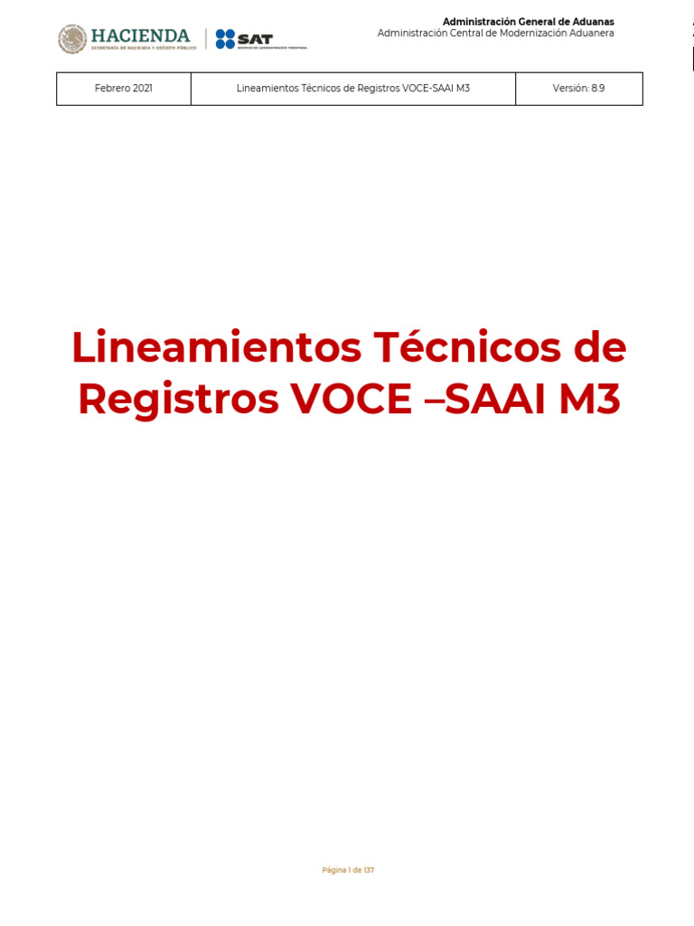 Lineamientos Técnicos VOCE-SAAI M3 | PDF | aduana | Gobierno