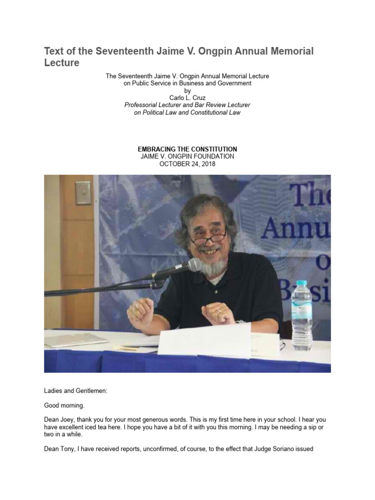 Seventeenth Jaime V. Ongpin Annual Memorial Lecture | PDF | Constitutional Amendment ...