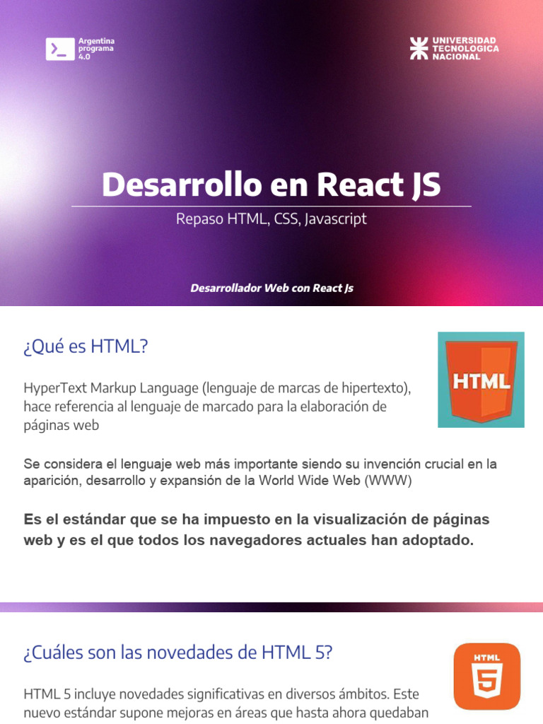 01-02 - Presentación Clase 1 - Repaso HTML, CSS, Javascript | PDF | HTML | Red mundial