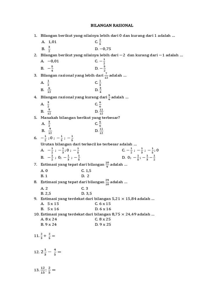 BILANGAN RASIONAL Kelas 7 | PDF