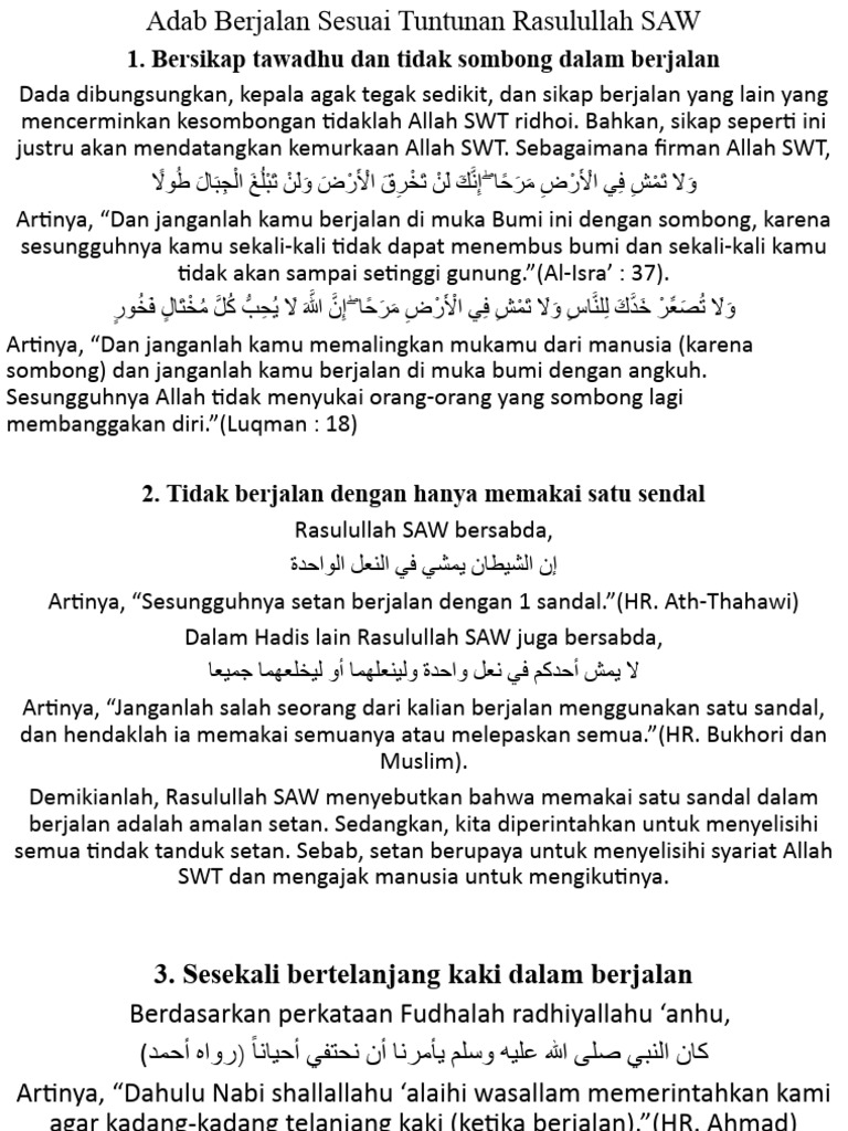 Adab Berjalan Menurut Rasulullah SAW | PDF