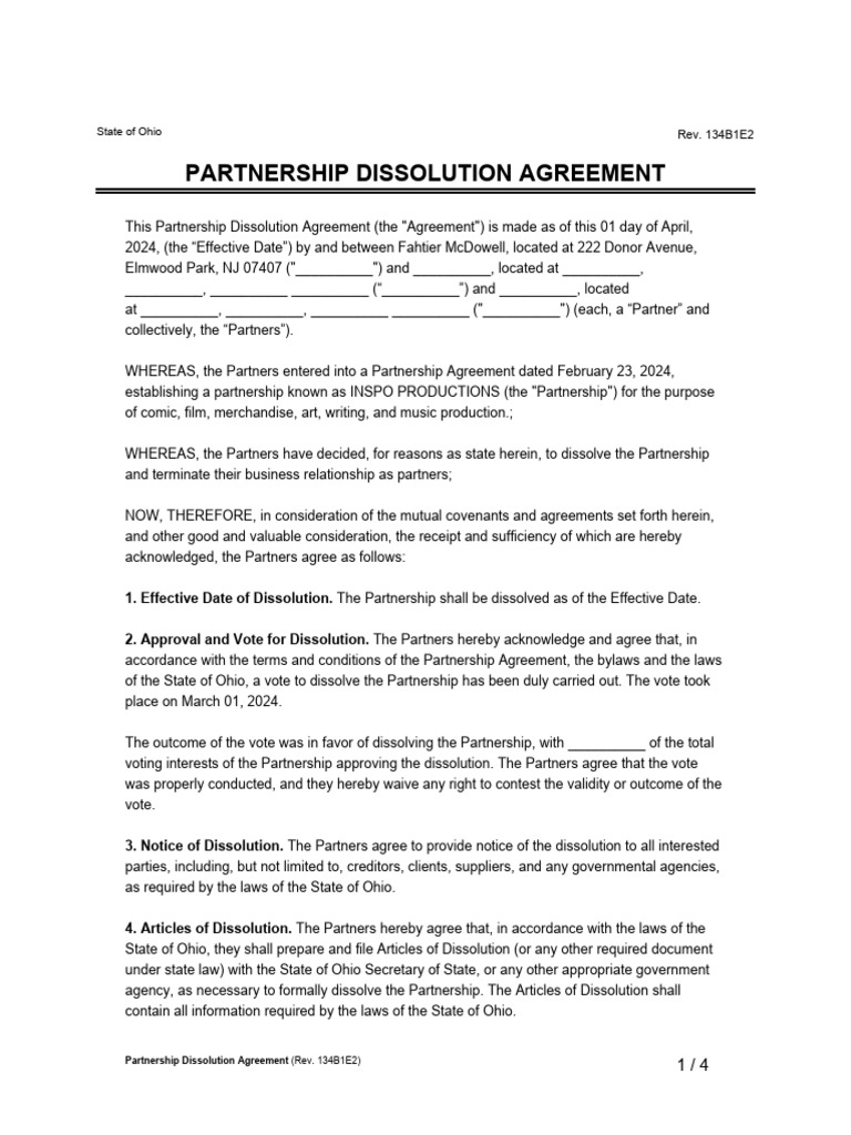 Partnership Dissolution Agreement | PDF | Law