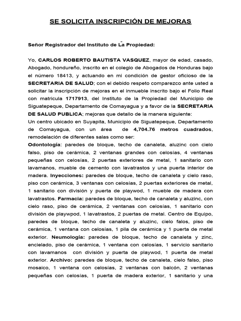 Se Solicita Inscripcion de Mejoras Secretaria de Salud 5 | PDF | Ventana | Lavabo