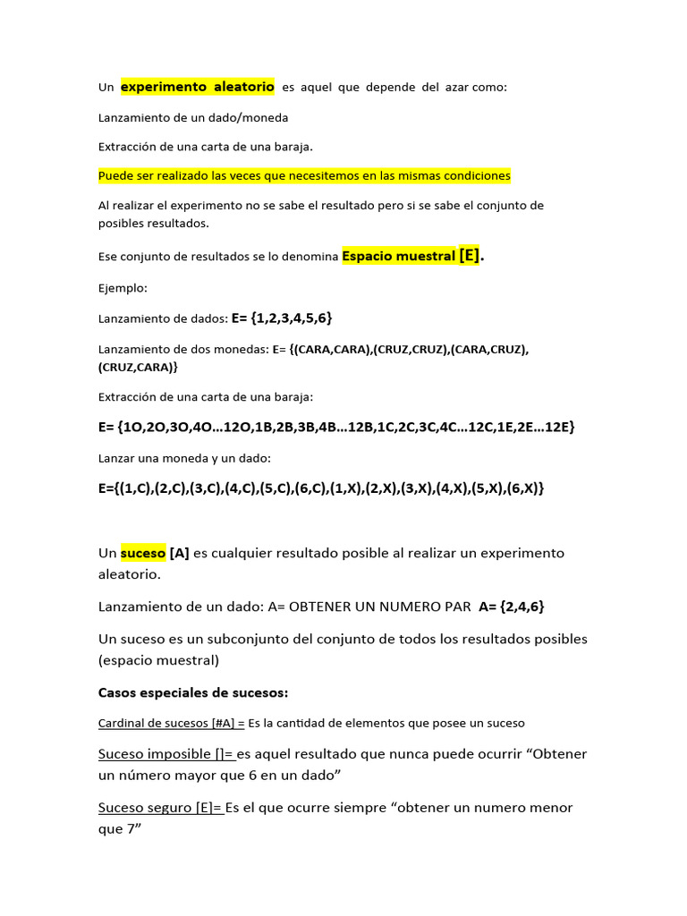Experimento Aleatorio-Espacio Muestral-Suceso | PDF | Probabilidad ...