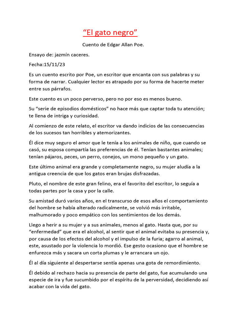 “El gato negro” | PDF | Gatos | Edgar Allan Poe