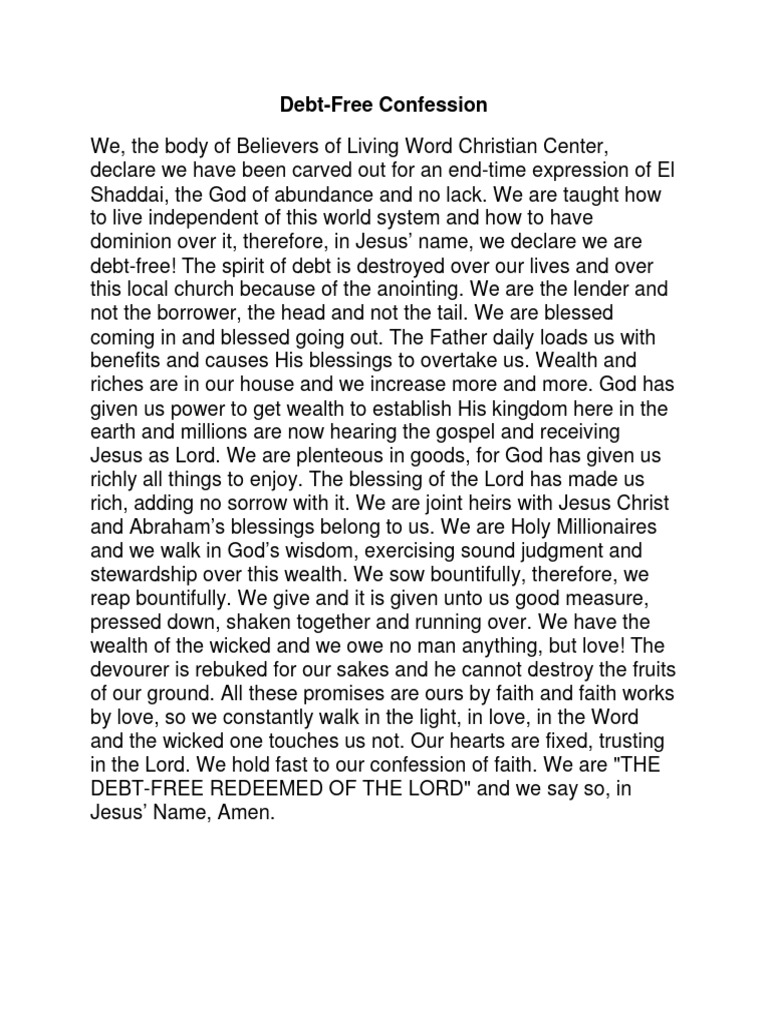 Debt Free Confession | PDF