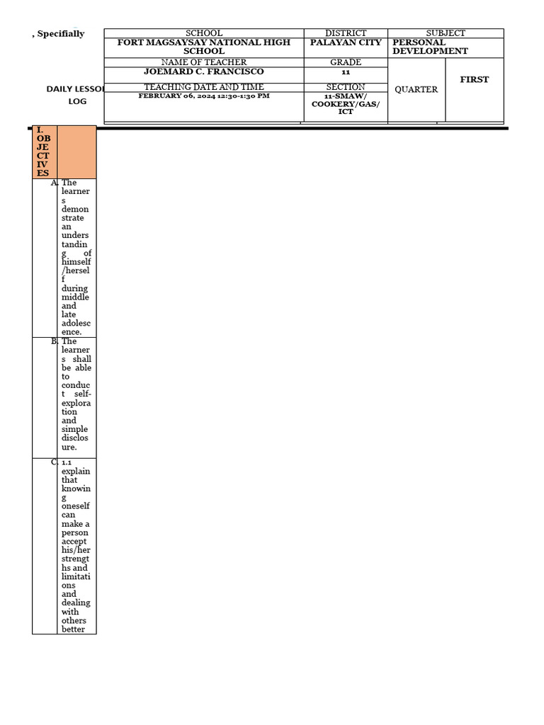 Daily Lesson Log: Self-Exploration Guide | PDF | Career & Growth