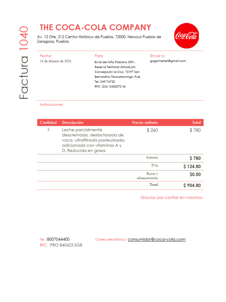 Factura Coca-Cola 1040 | PDF