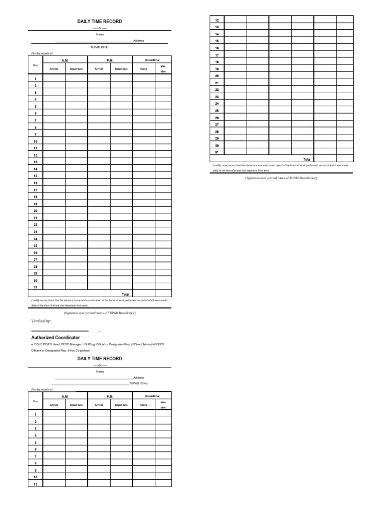 Annex J 1 TUPAD Daily Time Record | PDF