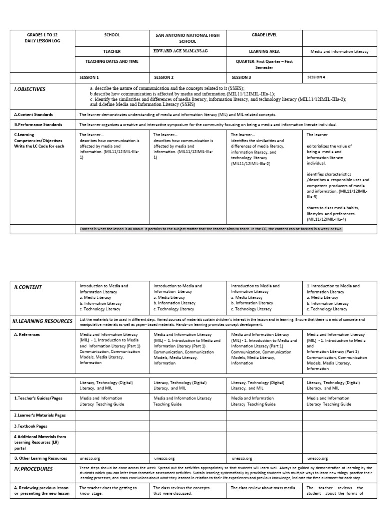 Media and Information Literacy Lesson Plan | PDF | Learning ...