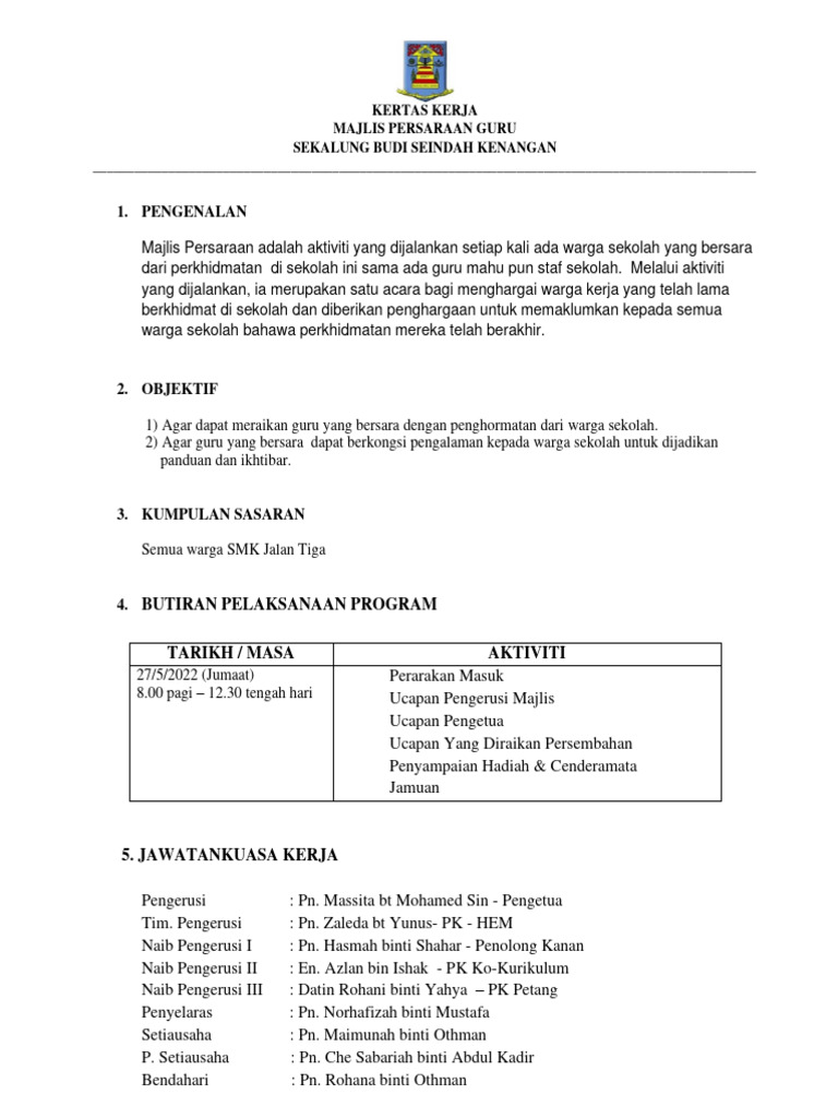 KERTAS KERJA MAJLIS PERSARAAN 2022 | PDF KERTAS KERJA MAJLIS PERSARAAN 2022 | PDF