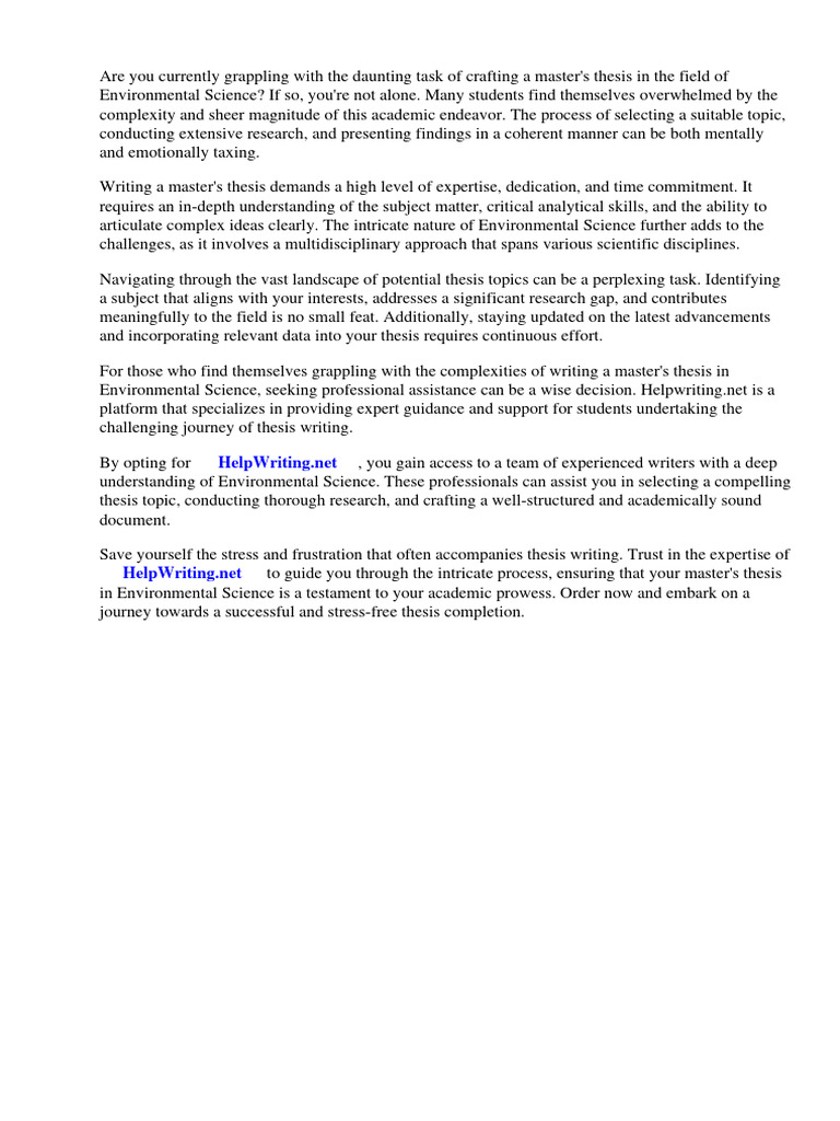 Masters Thesis Topics Environmental Science | PDF | Water | Thesis