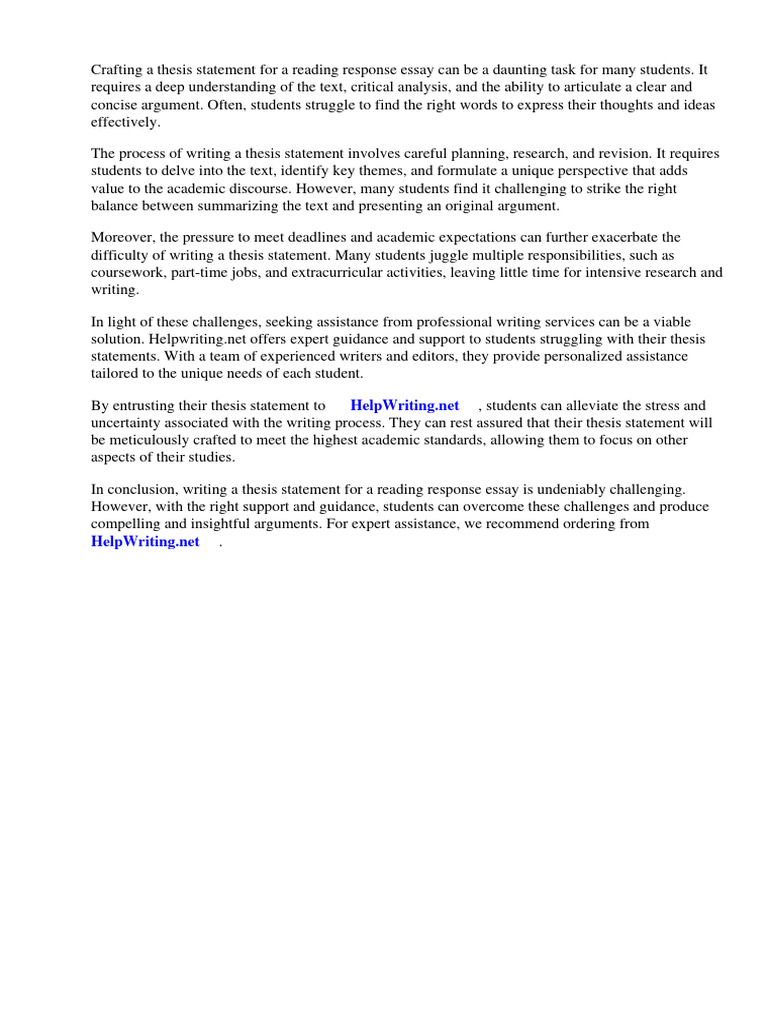 Reading Response Thesis Statement | PDF | Essays | Reading Comprehension