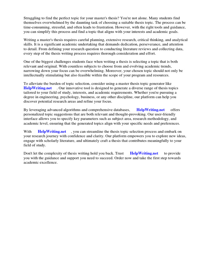 Master Thesis Topic Generator | PDF