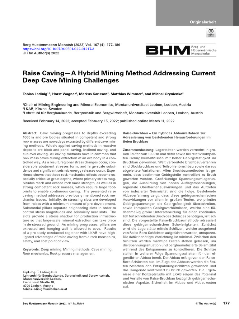 Raise Caving-A Hybrid Mining Method Addressing Current Deep Cave Mining ...