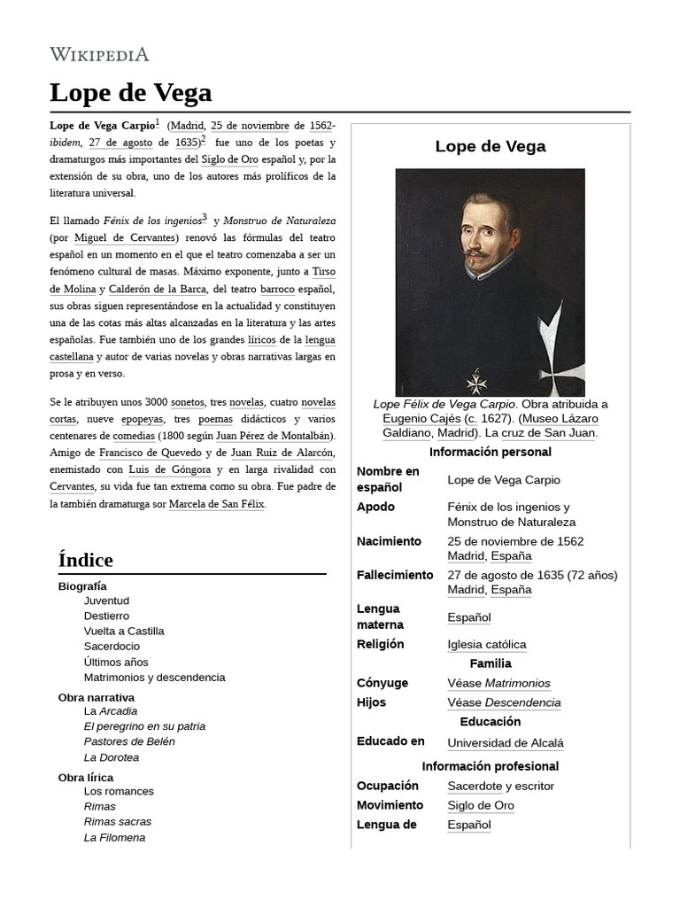 Biografía de Lope de Vega Carpio | PDF | Clásicos