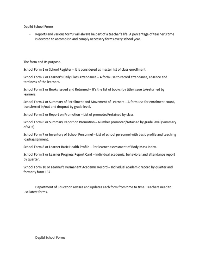 DepEd School Forms | PDF