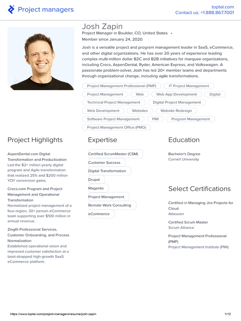 Josh Zapin: Expert SaaS & eCommerce Project Manager | PDF | Agile ...