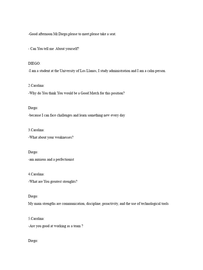 Job Interview Q&A with Diego | PDF | Marketing | Cognition