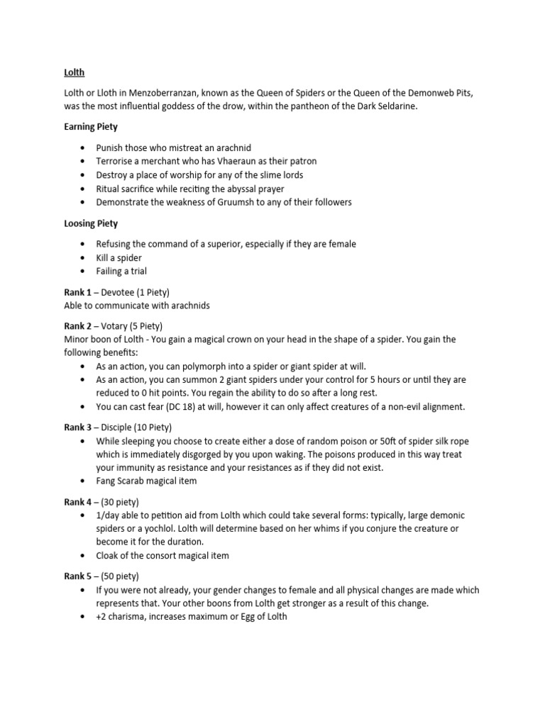 Drow Deities: Lolth, Eilistraee, Vhaeraun | PDF