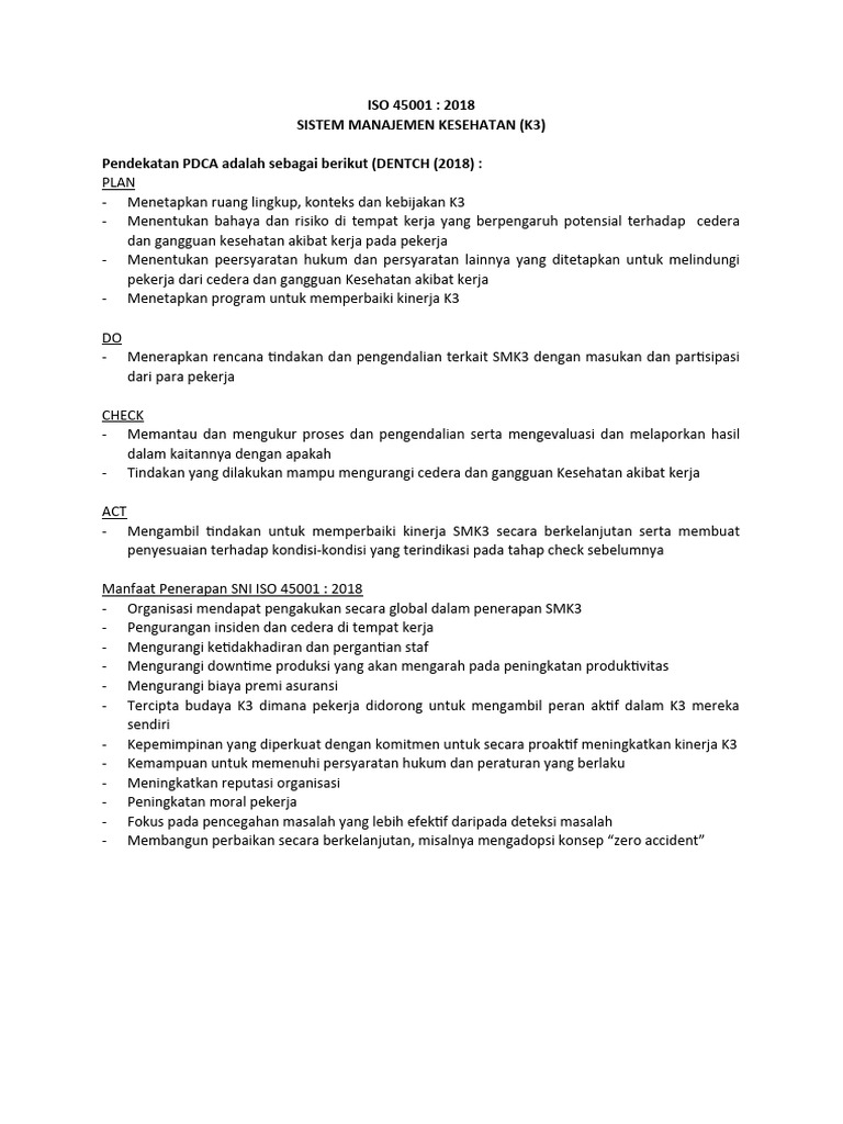ISO 45001: 2018 SMK3 dan PDCA | PDF
