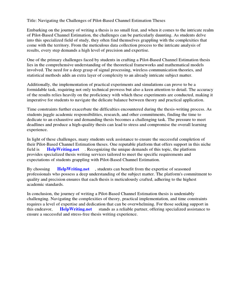 Pilot Based Channel Estimation Thesis | PDF