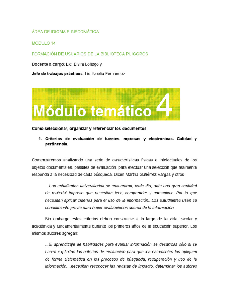 Módulo Temático 4 2c 2021 | PDF | Estilo apa | Evaluación