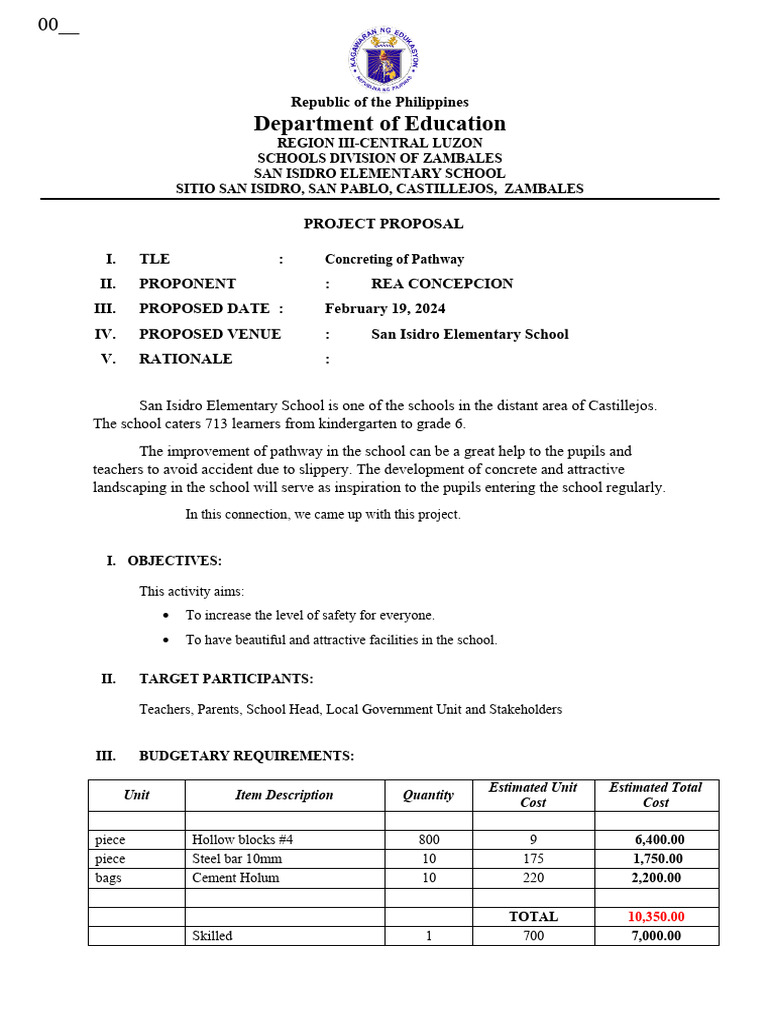 Project Proposal - Concreting Pathway (SPTA2023) - Scrib | PDF
