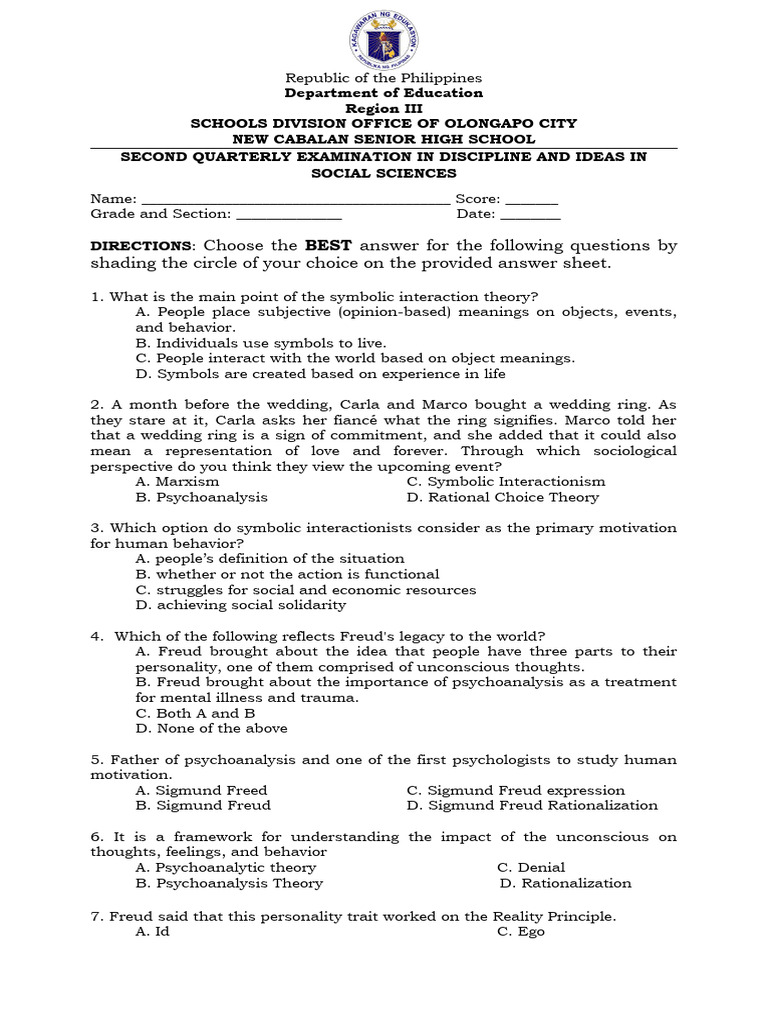 Second Quarter Exam in Diss S.Y 2023-2024 | PDF | Id | Sigmund Freud