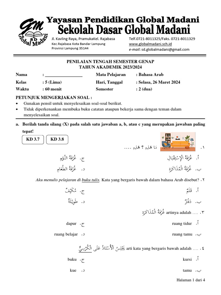 Penilaian Tengah Semester Genap Arabic - 5 | PDF