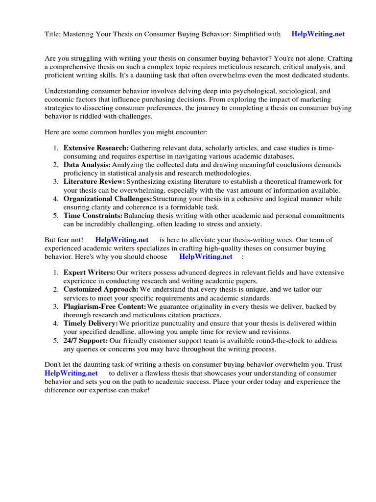 Thesis Help: Consumer Buying Behavior | PDF | Consumer Behaviour | Behavior