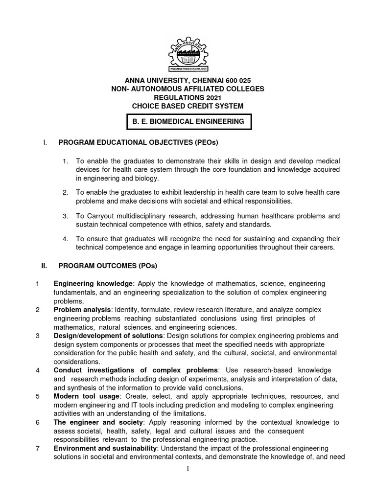 B e Bme-Reg-2021 | PDF | Engineering | Biomedical Engineering