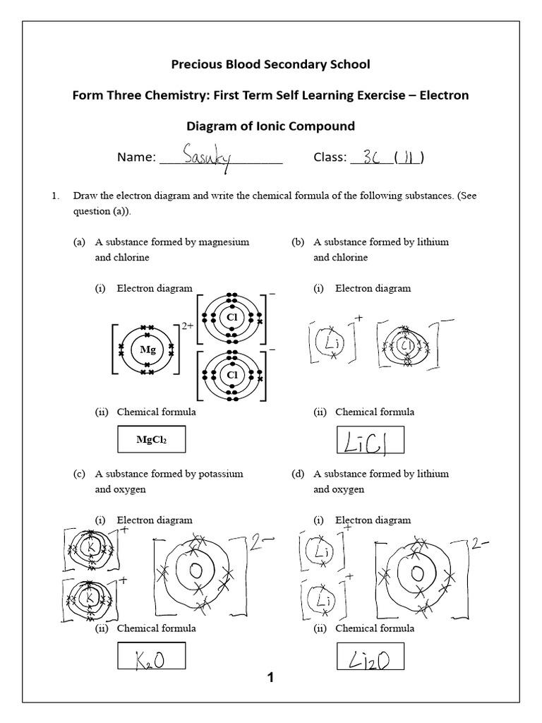 F3 Self Learning Exercise Ionic Compound Electron Diagram | PDF