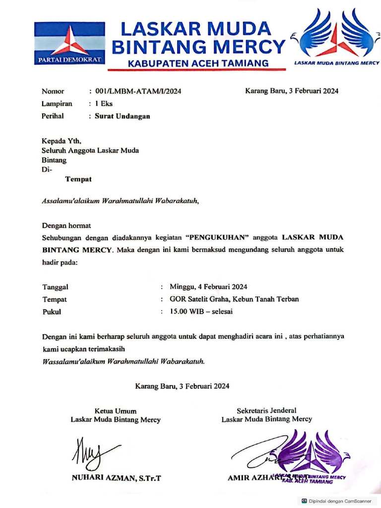 Surat Undangan Pengukuhan Laskar Muda Bintang Mercy | PDF