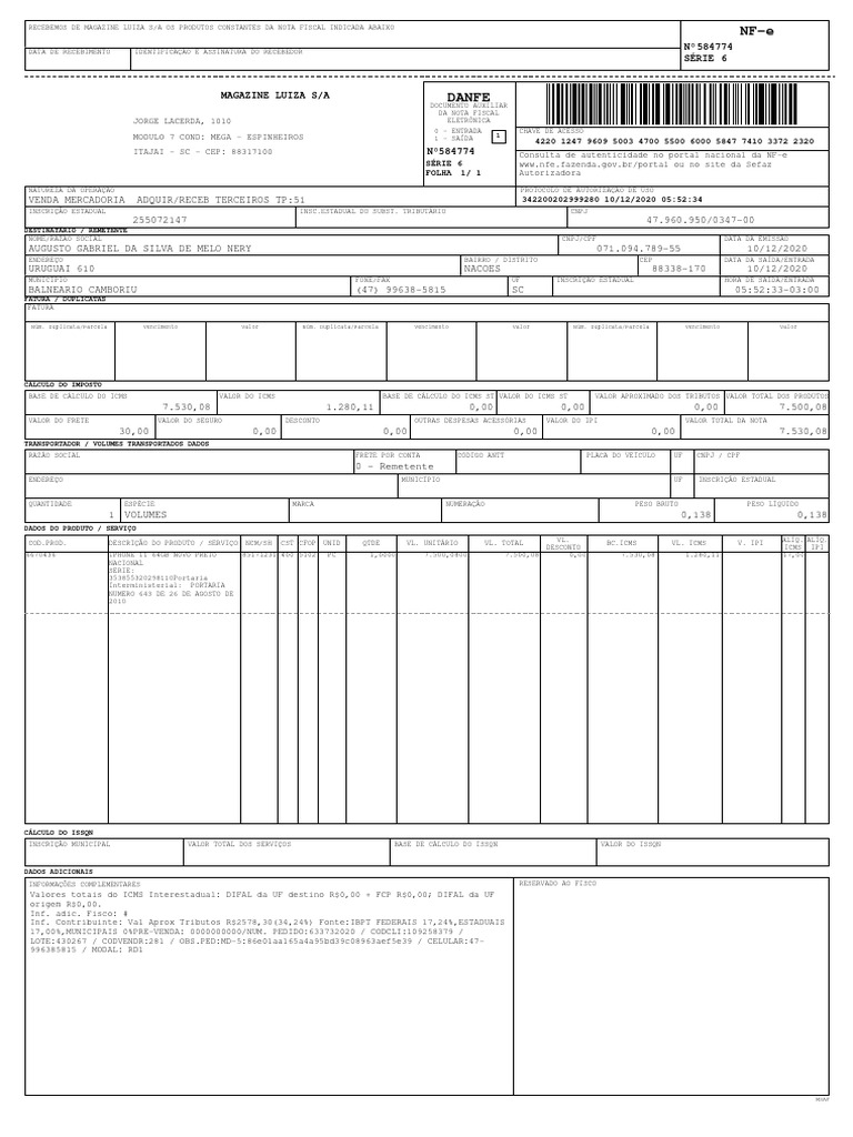 Nota Fiscal Magazine | PDF | Recibo | Documento