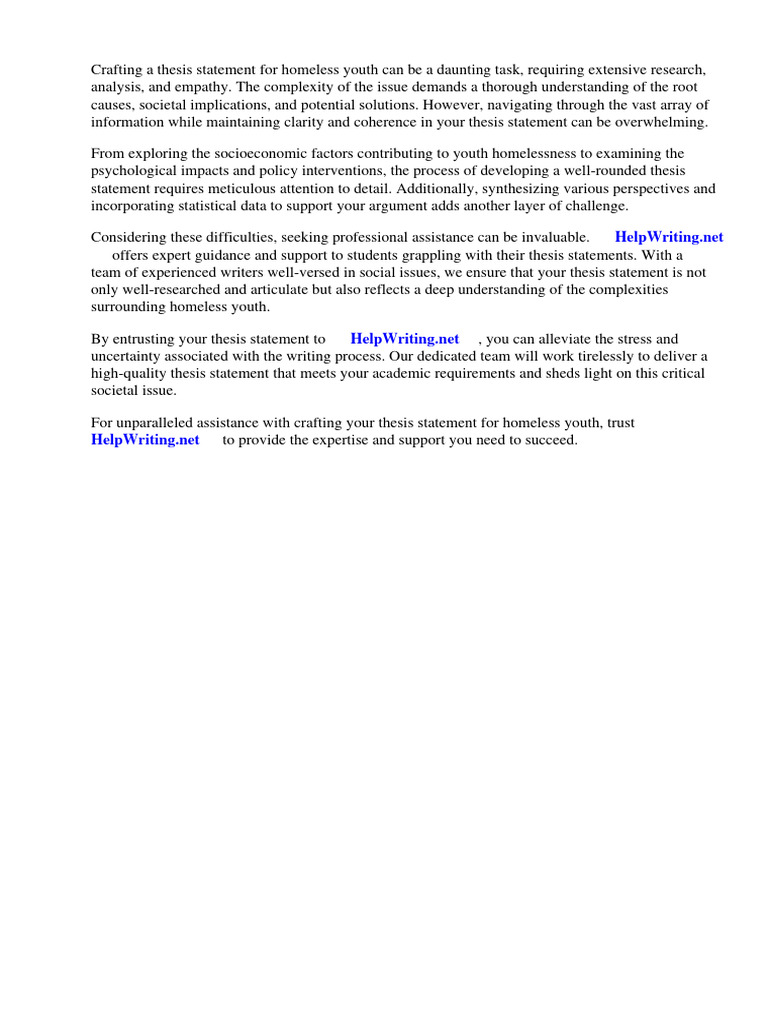 Thesis Statement For Homeless Youth | Download Free PDF | Homelessness ...