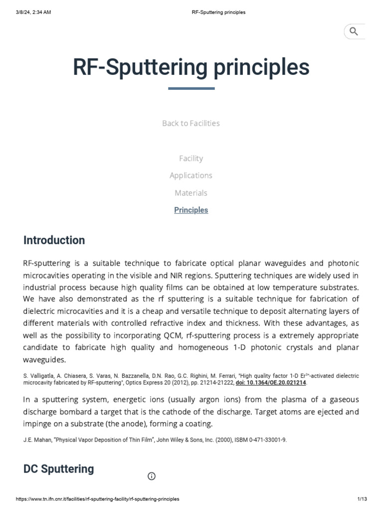 RF Sputtering Principles | PDF