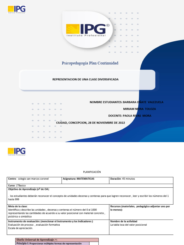 PLANIFICACION DUA Matematicas Barbara Oñate y Miriam Neira | PDF ...