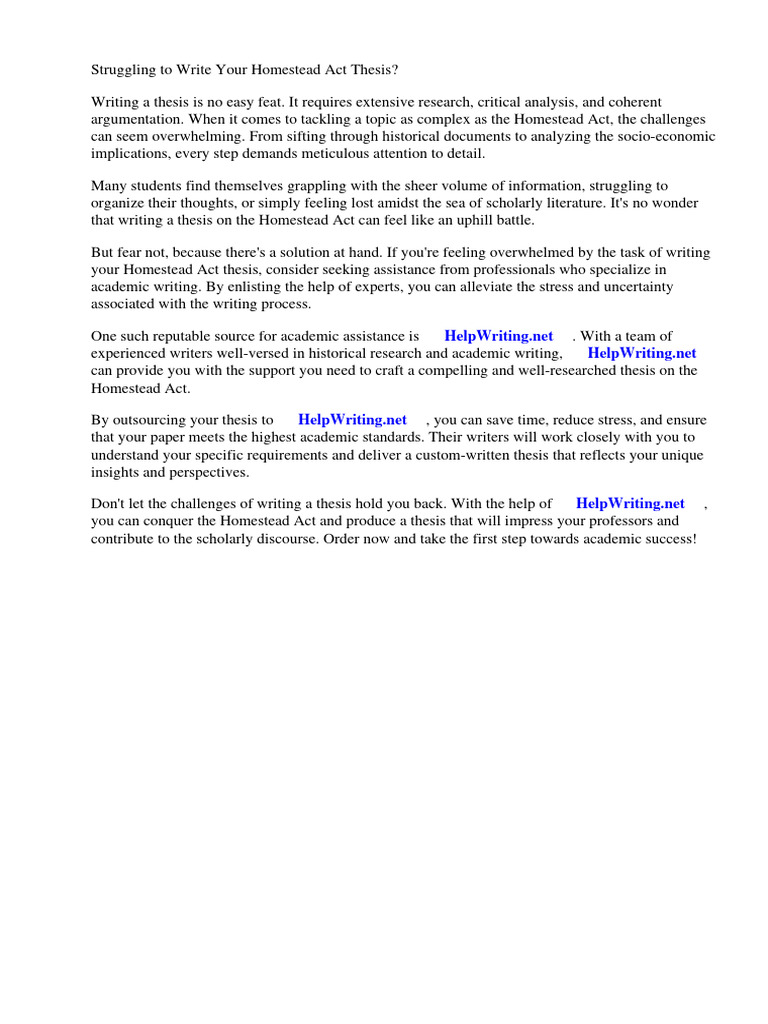 Homestead Act Thesis | PDF | The United States | Immigration