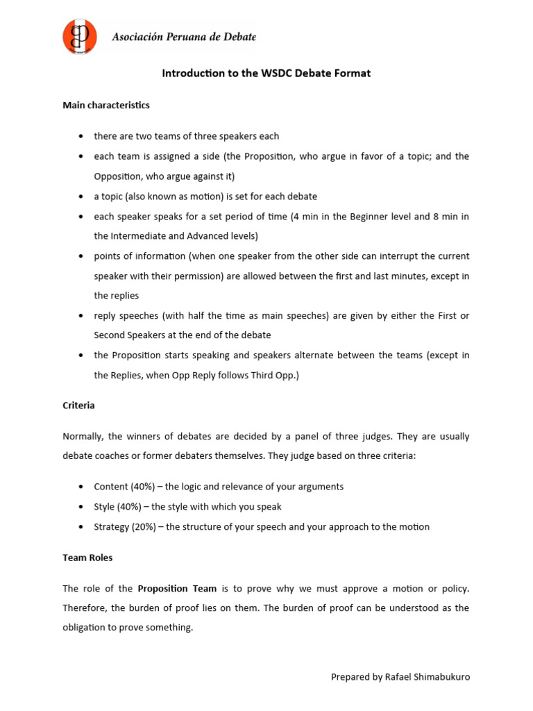 ntroduction-to-the-WSDC-Debate-Format 2JAN24 | PDF | Logic